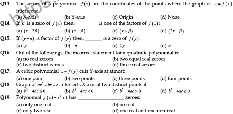 CBSE Class 10 Mathematics Polynomials MCQs, Multiple Choice Questions CBSE Class 10 Mathematics Polynomials MCQs, Multiple Choice Questions